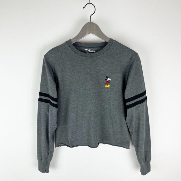 Disney | Tops | Disney Gray Embroidered Mickey Mouse Striped Sleeves ...